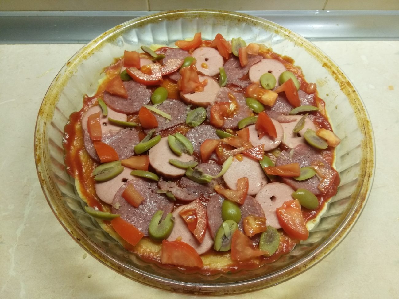 Пицца царская “Колбасное ассорти с оливками”
